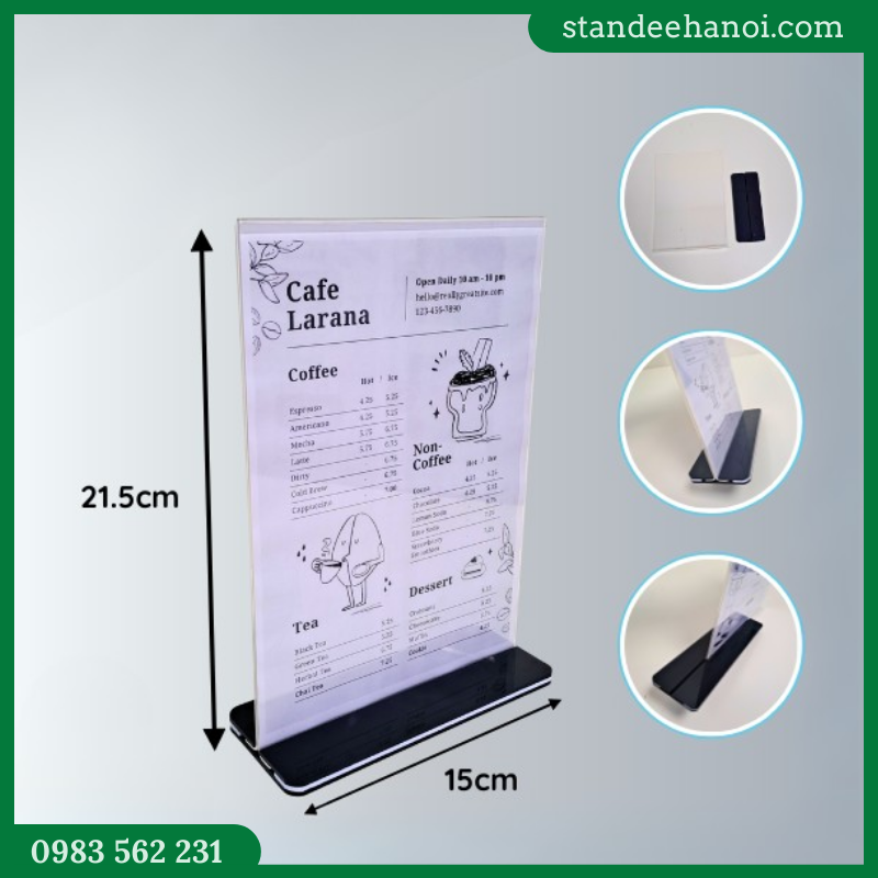 Menu mica để bàn A5, menu mica đế đen - Standee, Standy, Quầy bán hàng ...